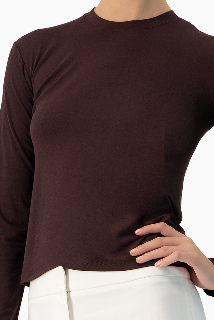 Playera Básica Lisa Café - Manga Larga Casual