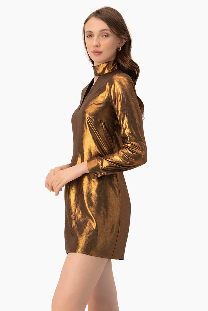 Vestido Corto Cobre con Escote Gota - Elegancia Ivonne
